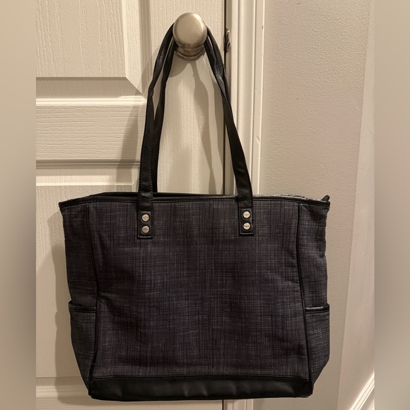 thirty-one | Bags | Thirty One Laptop Tote Bag Crosshatch Black Gray ...